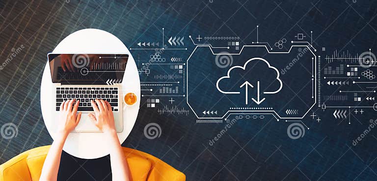Cloud Computing with Person Using a Laptop Stock Photo - Image of room ...