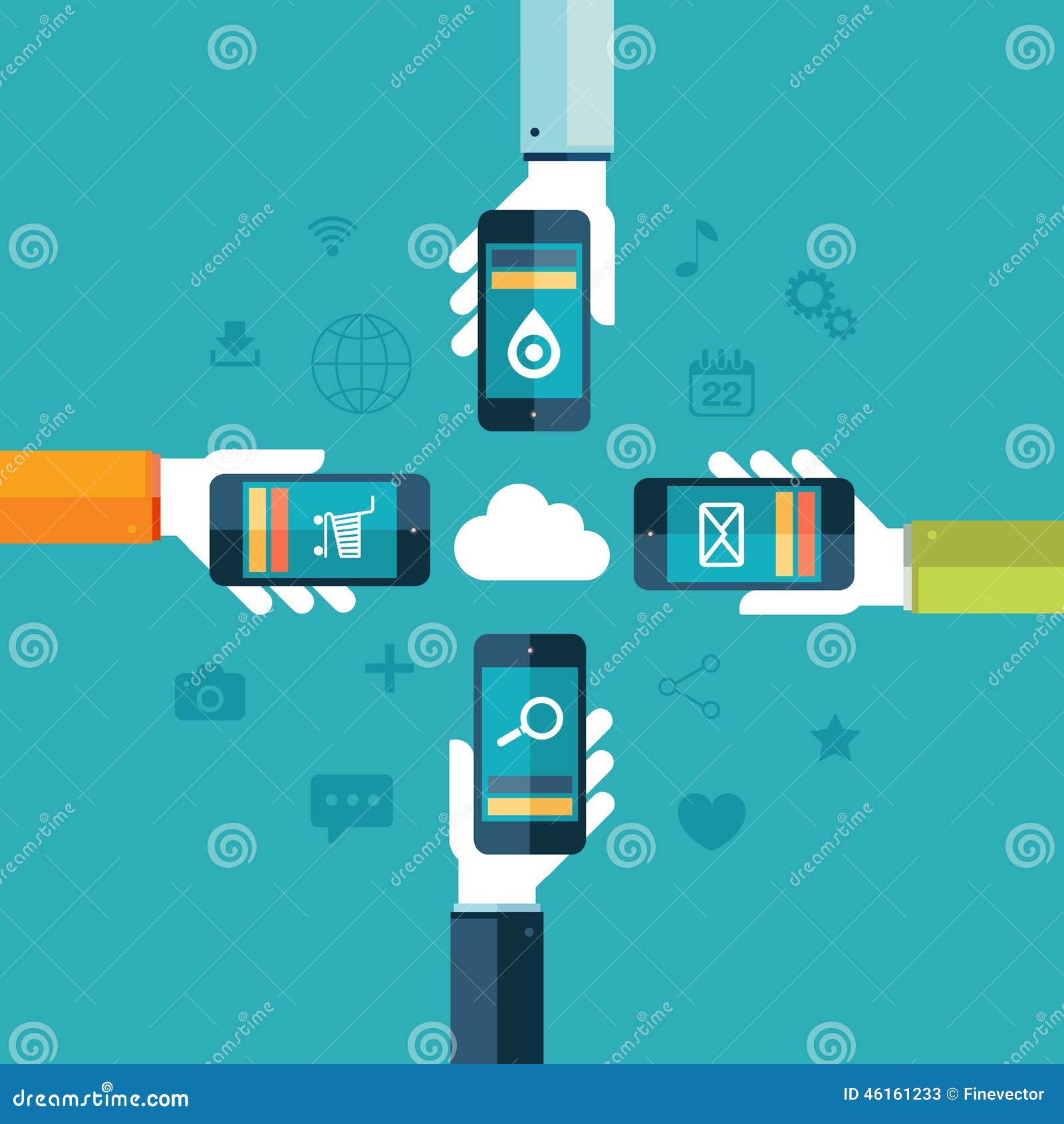 Cloud Computing Poster with Human Hands and Smartphones Vector ...