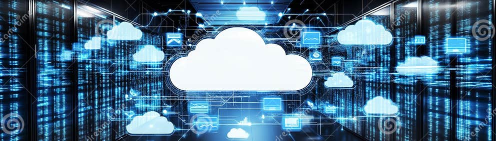 Cloud Computing Powerhouse, Server Room with Advanced Data Storage and ...