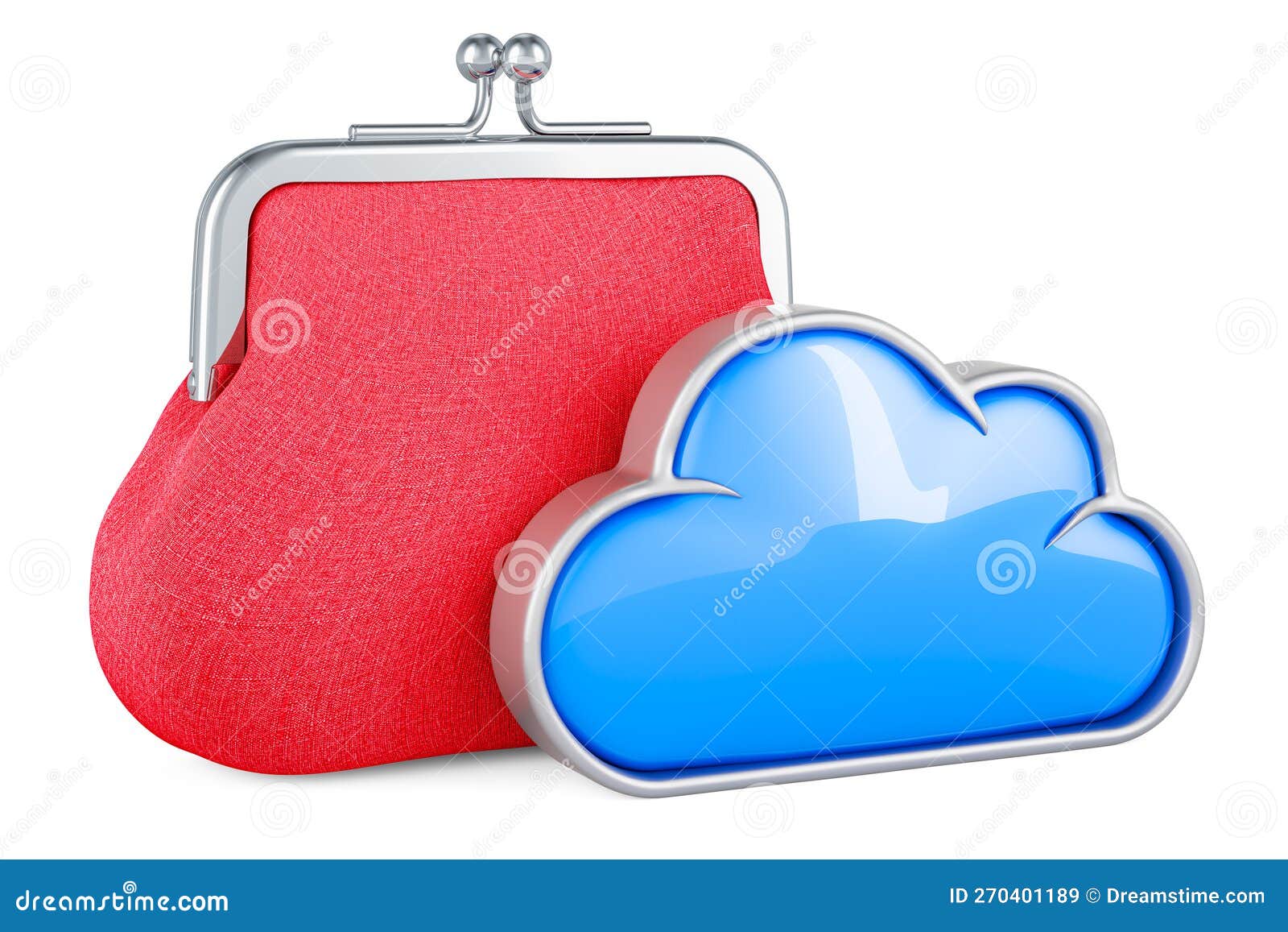 Cloud Computing with Purse Coin, 3D Rendering Stock Illustration ...