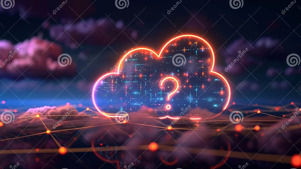 Cloud Computing Question, Data Security. Neon Cloud Icon with Question ...