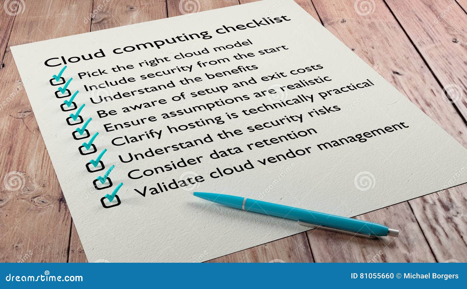 Cloud Computing Readiness Checklist Paper and Pen Stock Illustration ...
