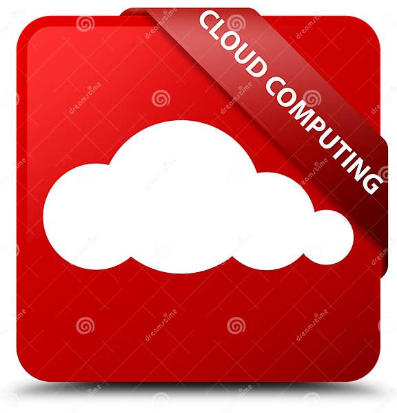 Cloud Computing Red Square Button Red Ribbon in Corner Stock ...