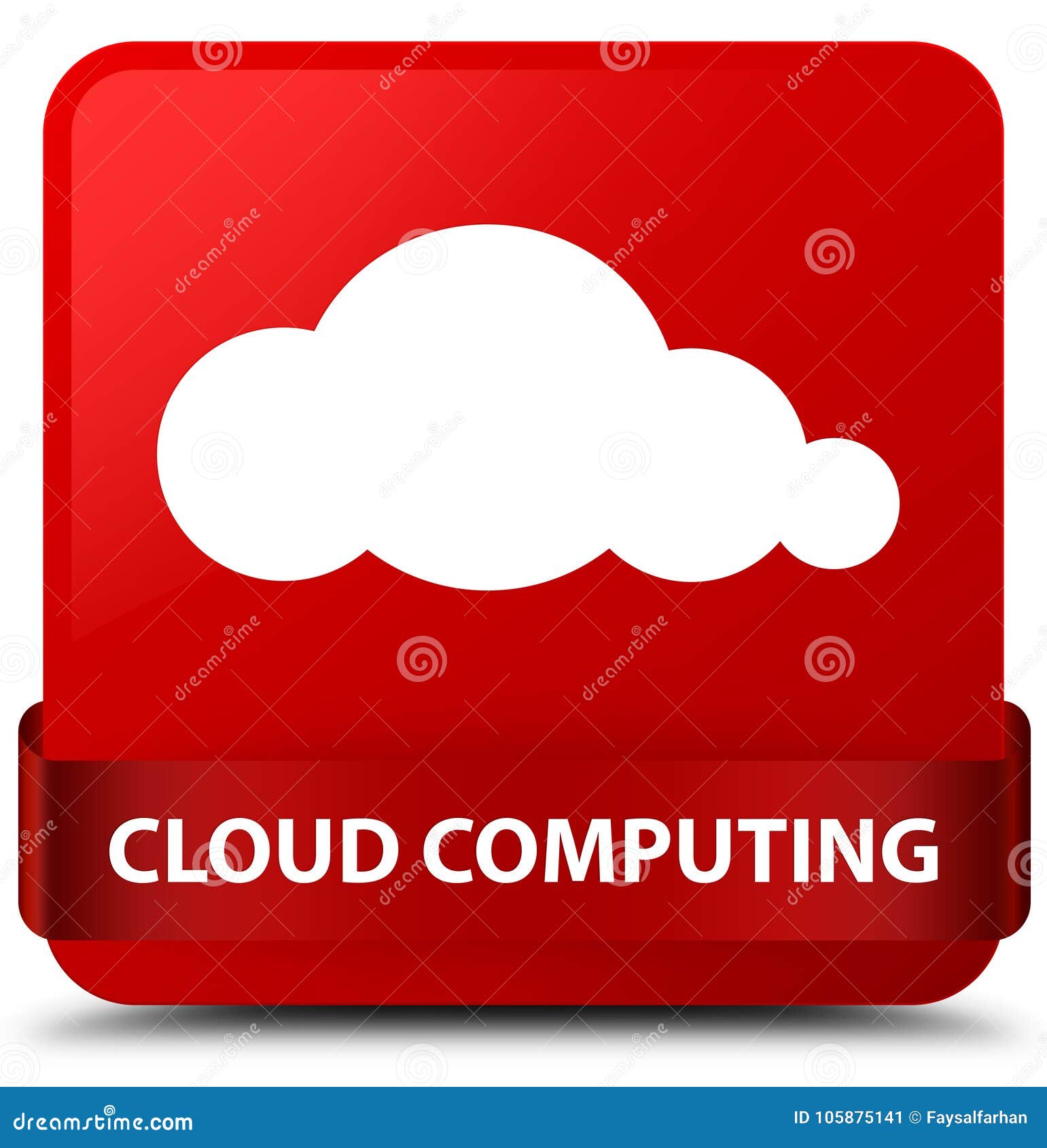 Cloud Computing Red Square Button Red Ribbon in Middle Stock Illustration - Illustration of ...