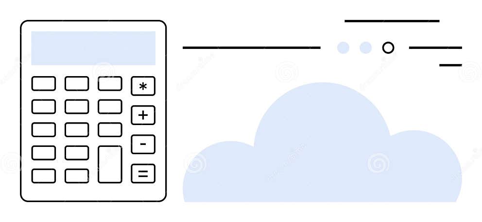 Cloud Computing Represented by Digital Calculator and Cloud with Lines ...