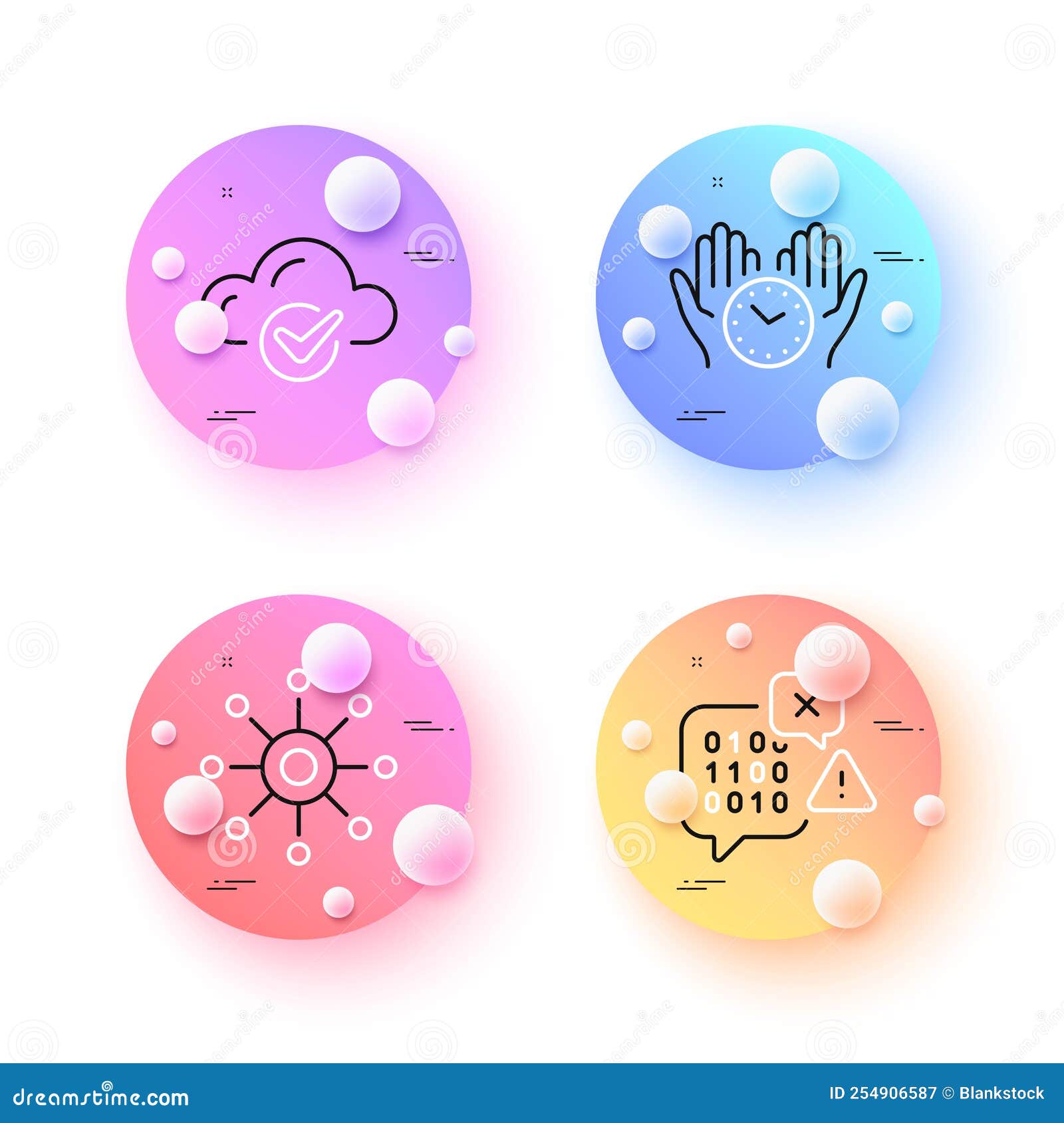 Cloud Computing Safe Time And Binary Code Minimal Line Icons For Web Application Printing