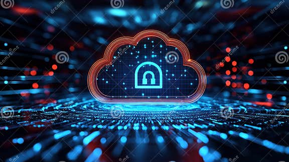 Cloud Computing Security Concept Cybersecurity Padlock Icon on a Cloud with Binary Code in the ...