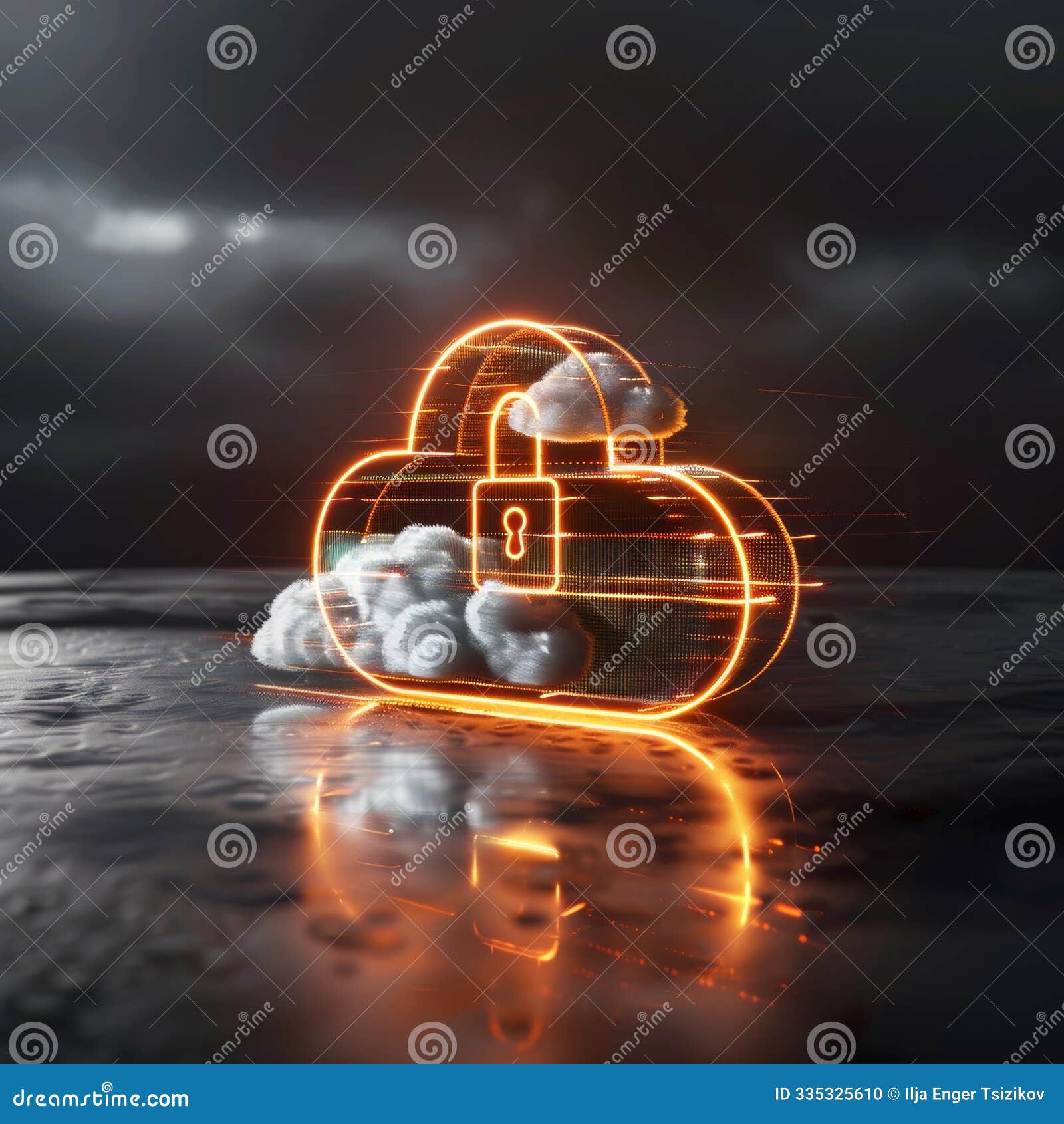 Cloud Computing Security Concept, Glowing Cloud Icon with Padlock Symbol, Digital Data ...