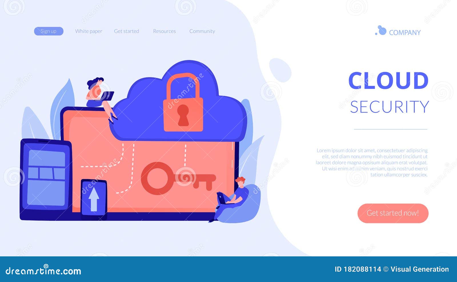 Cloud Computing Security Concept Landing Page. Stock Vector - Illustration of data, blue: 182088114