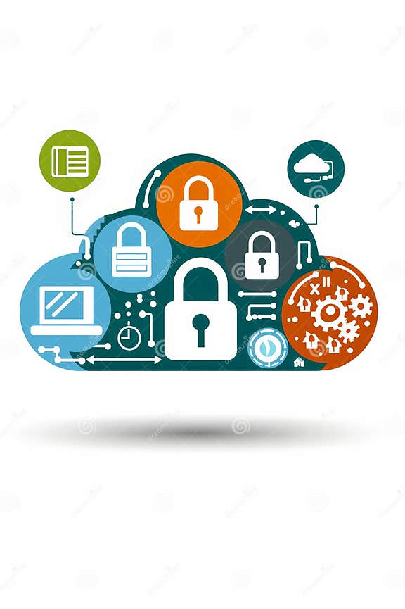 Cloud Computing Security Concept with Padlocks, Data Storage, and Network Connections Stock ...