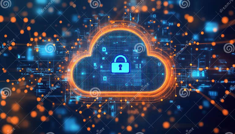 Cloud Computing Security Concept Showing Padlock Protecting Data Online Stock Photo - Image of ...