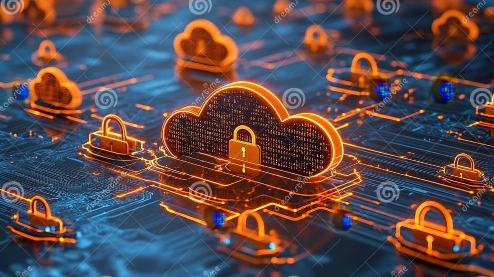 Cloud Computing Security, Padlocks Protecting Data in the Cloud Stock Illustration ...