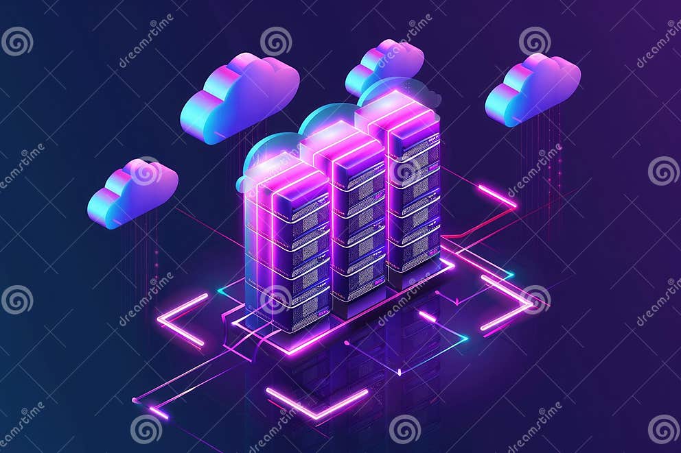 Cloud Computing Server Abstract Datacenter Cloud Network System Stock Illustration