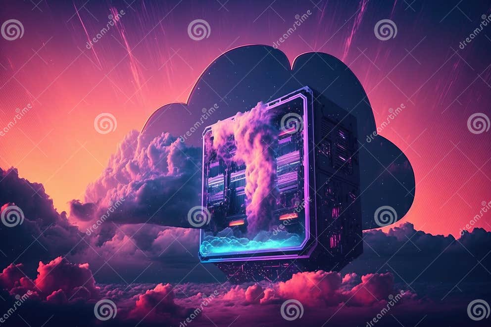 Cloud Computing Server Against Purple and Blue Sky with Clouds Stock ...