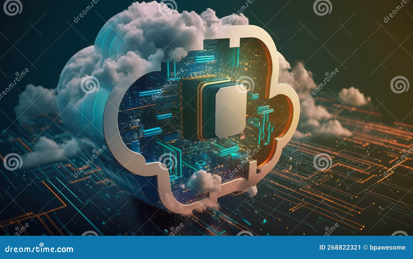 Cloud Computing: Server Cpu Chip with Clouds on a Mother Board ...