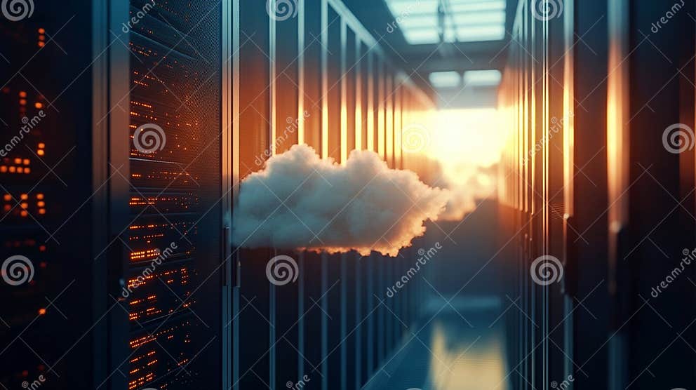 Cloud Computing Server Room Digital Sunset Technology Data Center Web ...