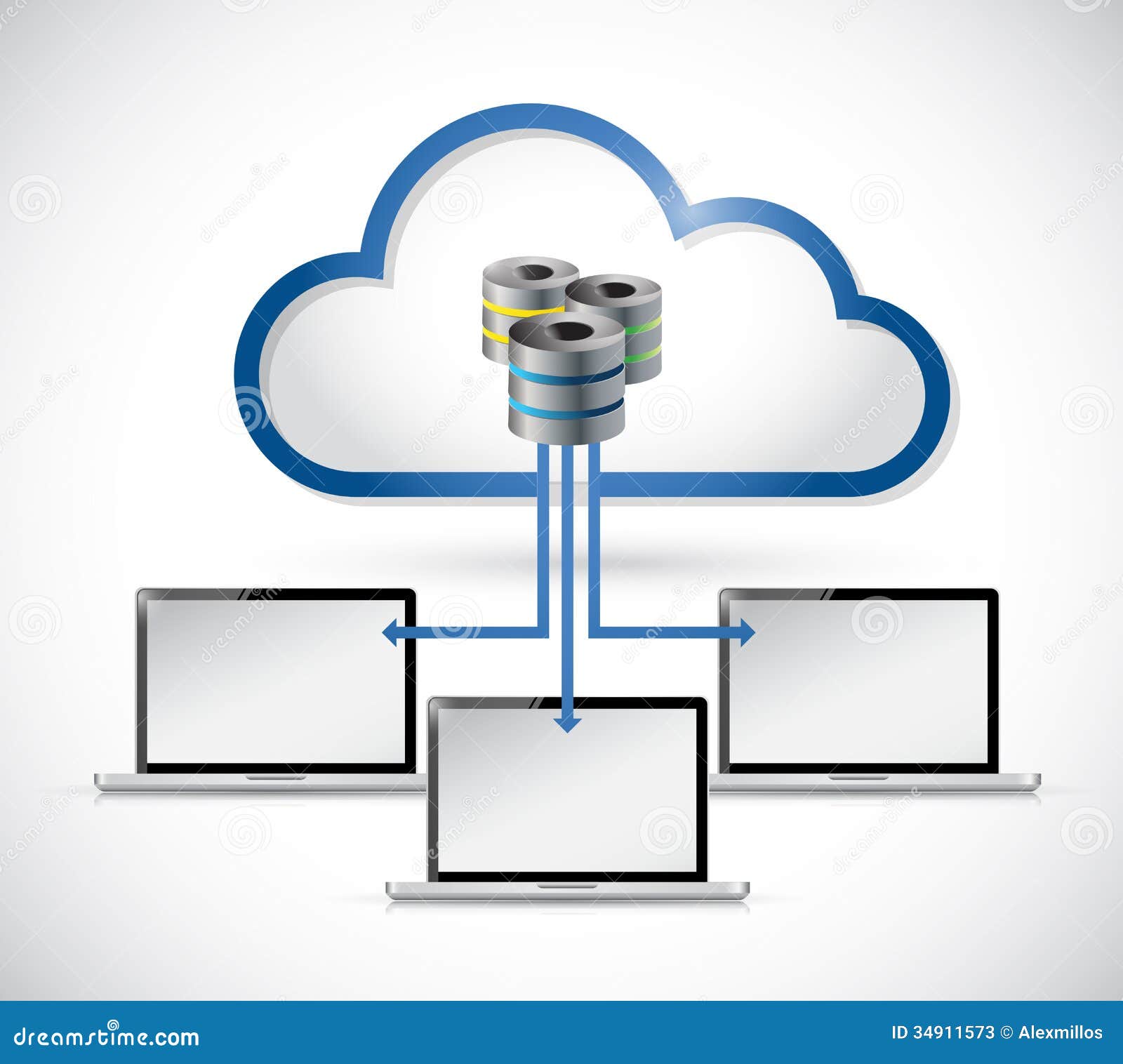 Cloud Computing Servers Connected To Laptops. Stock Illustration ...