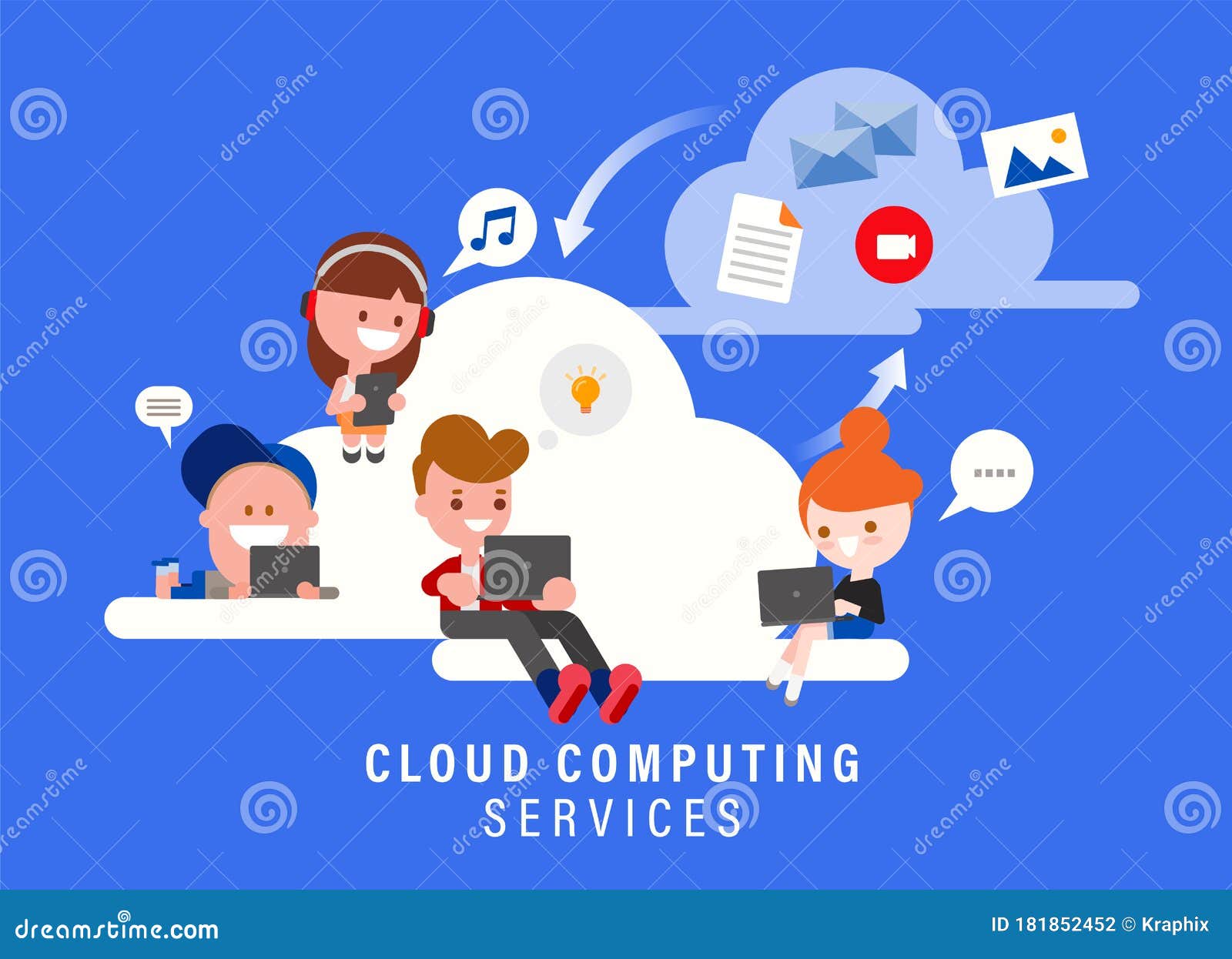 Cloud Computing Services Concept Illustration. Group of People Sitting ...