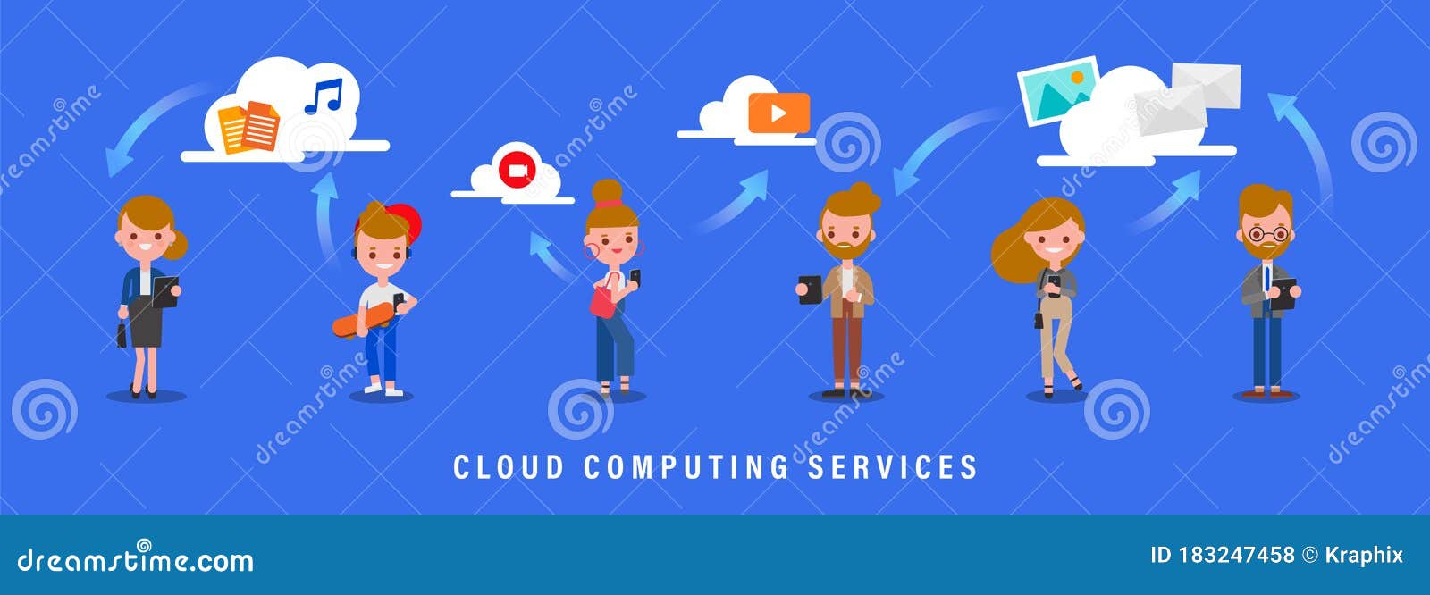 Cloud Computing Services Concept Illustration. Group of People Standing ...