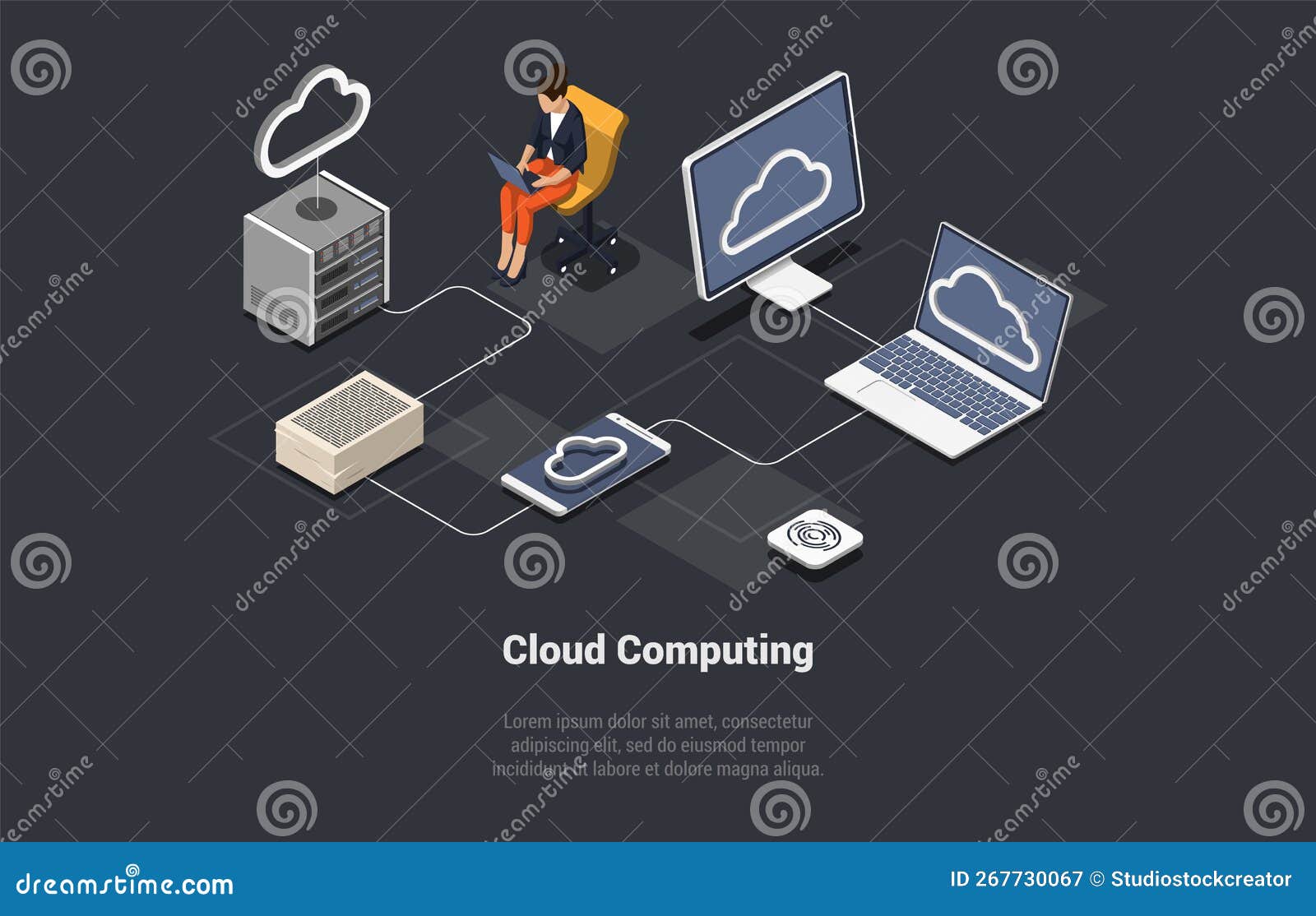 Cloud Computing. Computing Services Delivery Including Servers, Storage, Databases, Connection ...