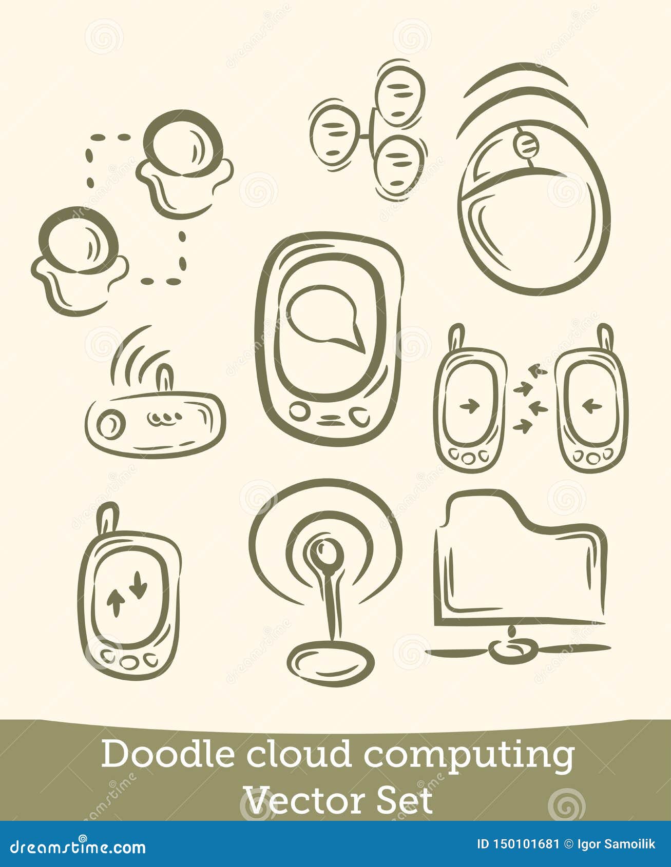 Cloud Computing Set Doodle Isolated on White Background. Vector Stock ...