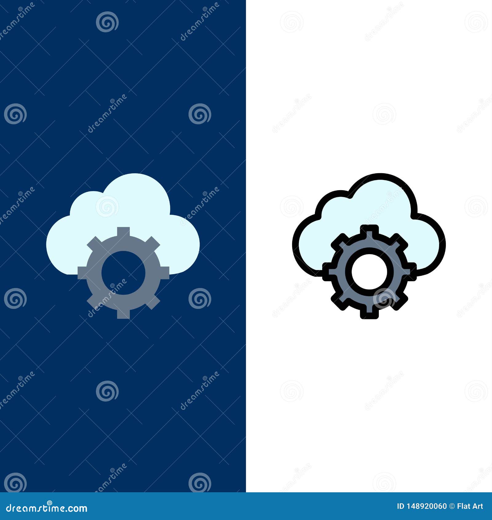 Cloud, Cloud-Computing, Cloud-Settings Icons. Flat and Line Filled Icon Set Vector Blue ...