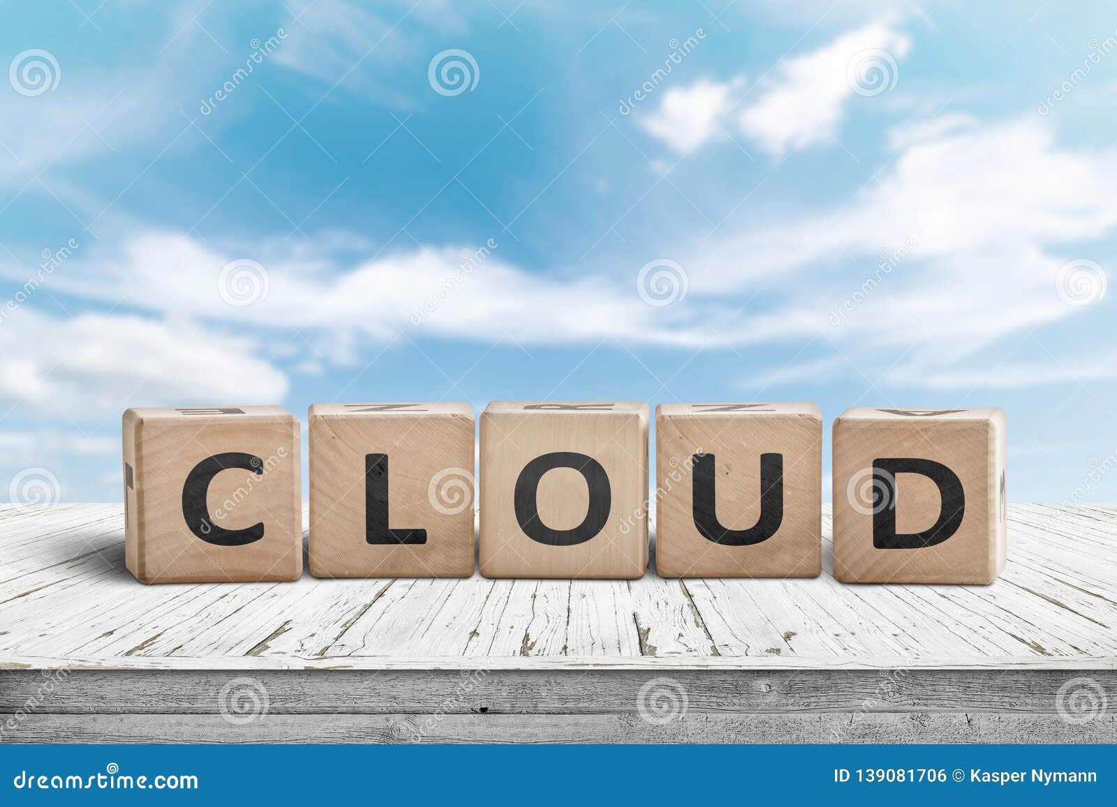 Cloud Computing Sign on a Table with White Clouds Stock Photo - Image ...