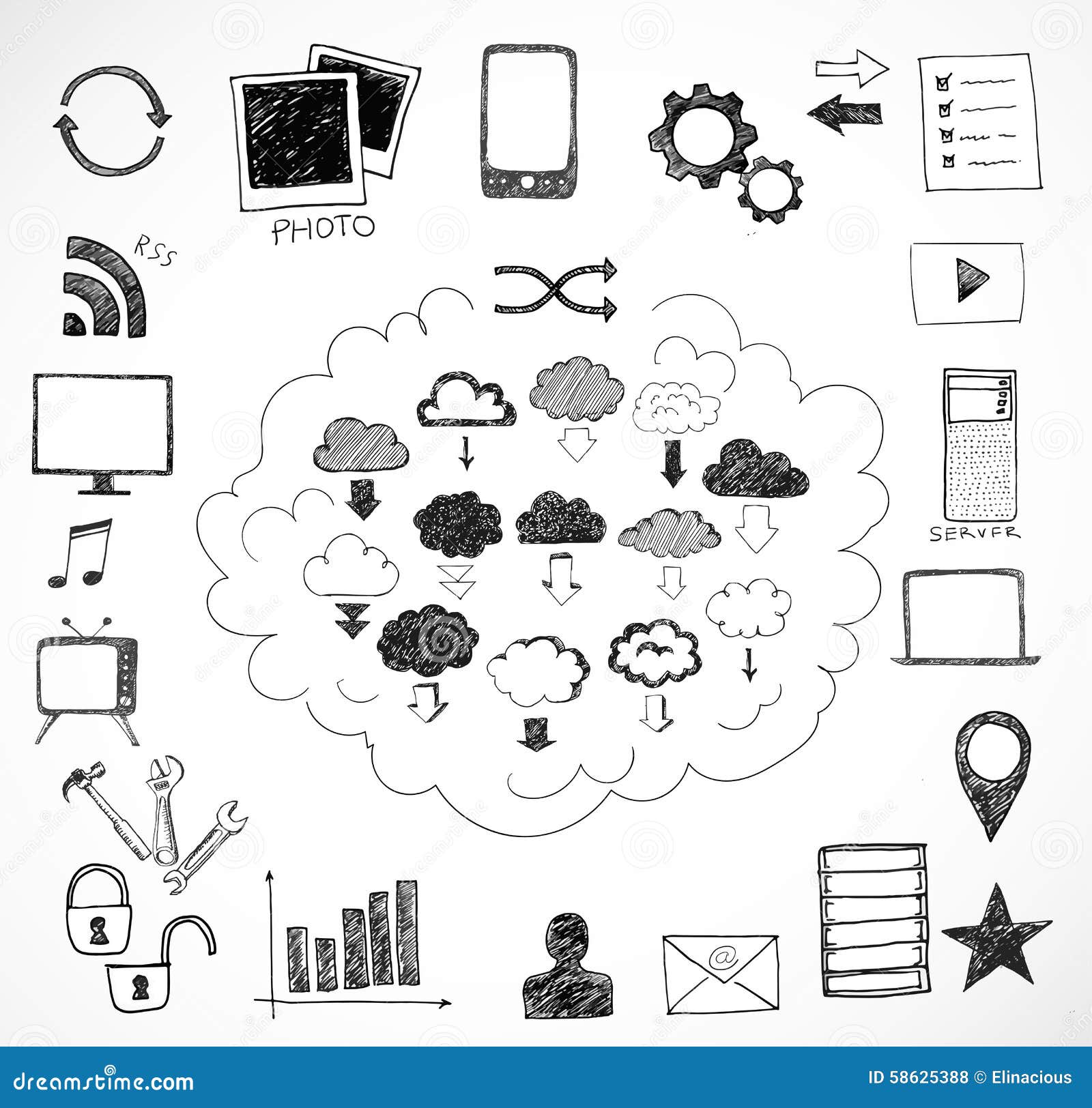 Cloud computing sketch stock vector. Illustration of chatter - 58625388