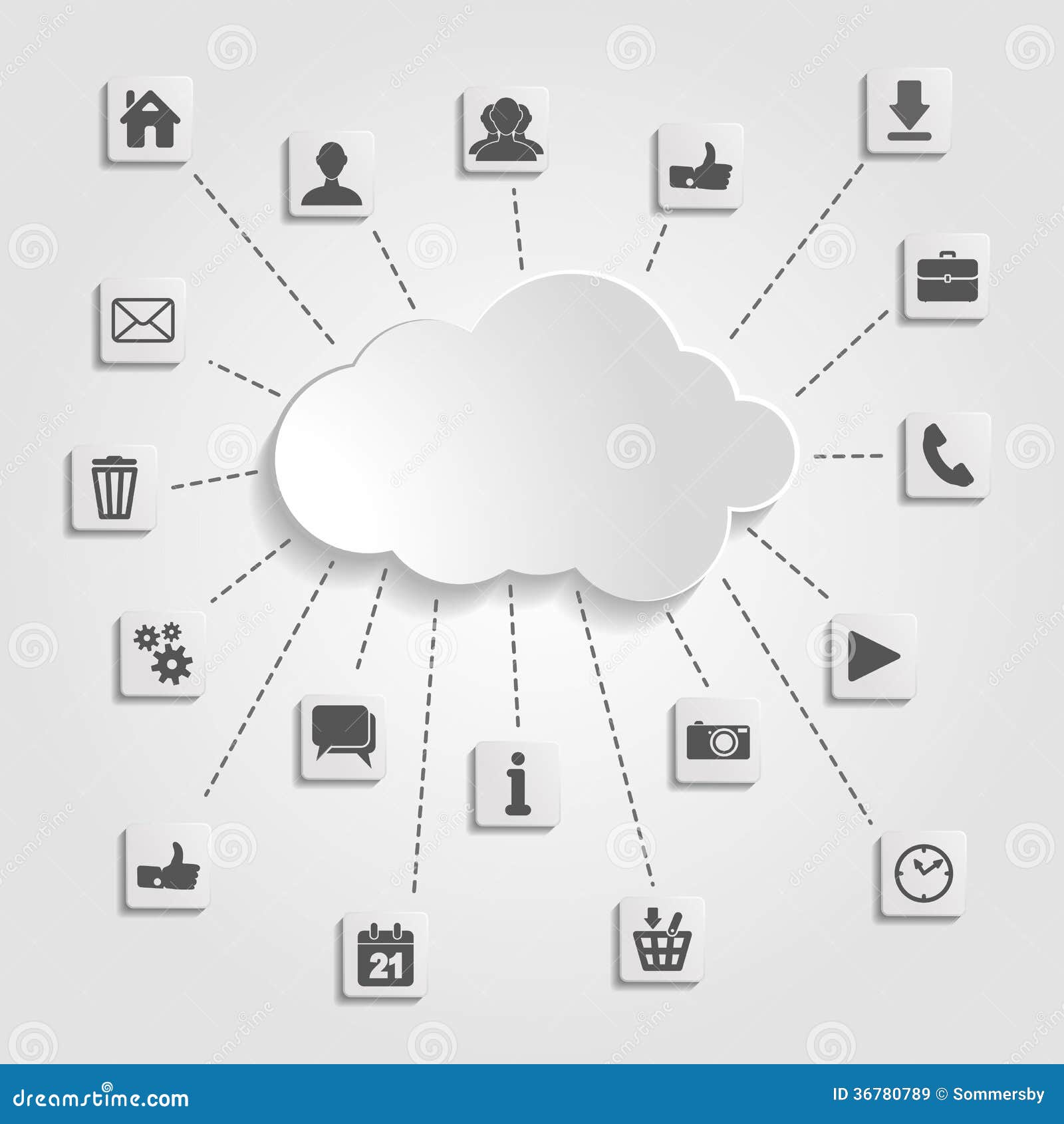 Cloud Computing with Social Networks Icons on a Gray Ba Stock Vector ...