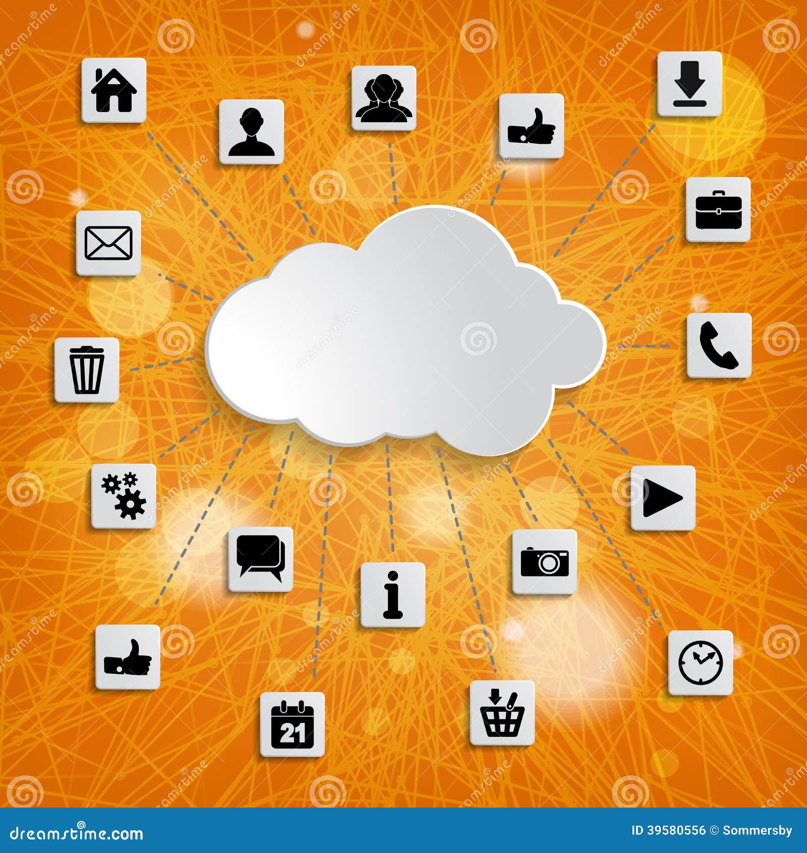 Cloud Computing with Social Networks Icons on the Orang Stock Vector ...