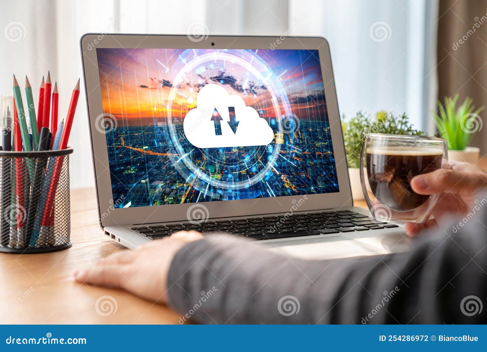 Cloud Computing Software for Modish Remote Work Stock Photo - Image of ...