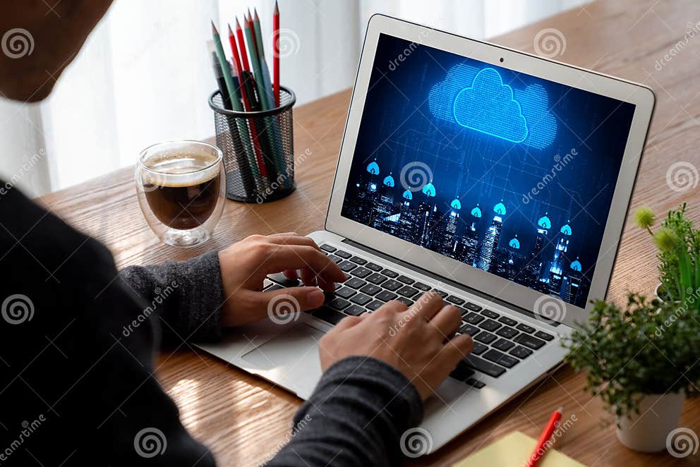 Cloud Computing Software for Modish Remote Work Stock Image - Image of ...
