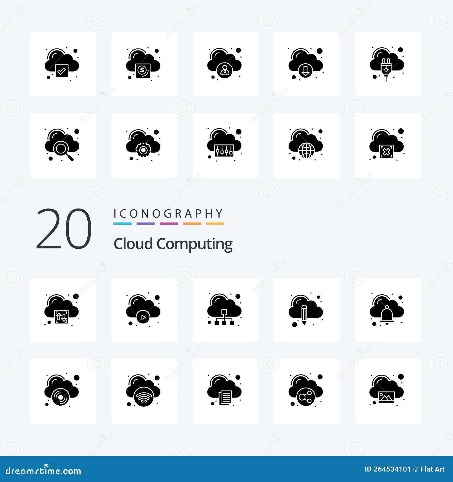 20 Cloud Computing Solid Glyph Icon Pack Like Alarm Bell Cloud Cloud Pencil Stock Vector ...