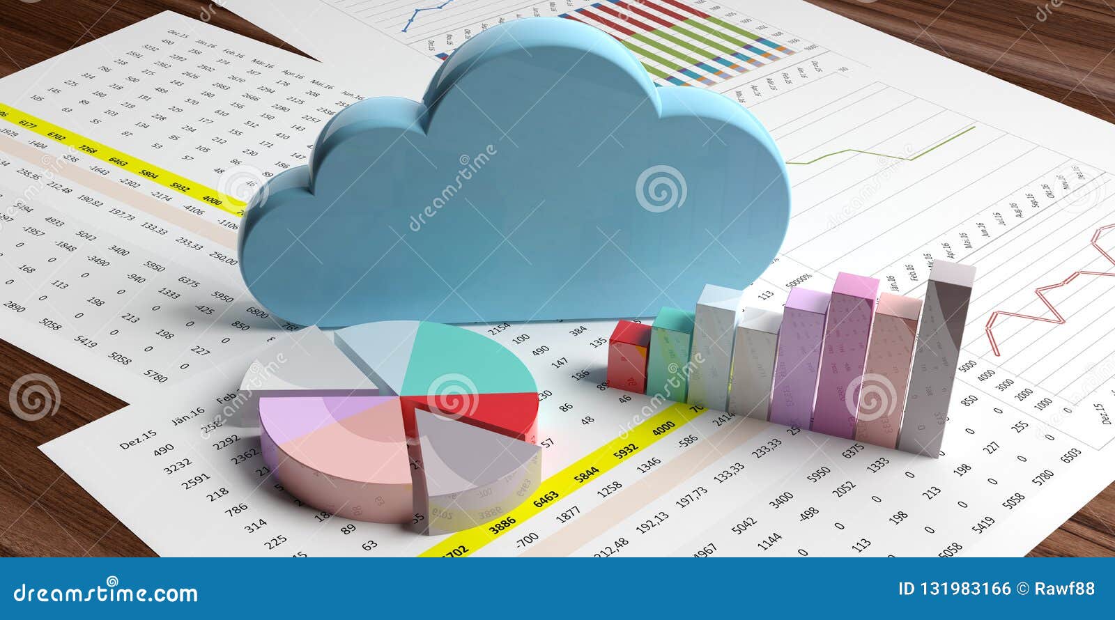 Cloud Computing Stats. Blue Cloud on Data Analysis Charts. 3d ...