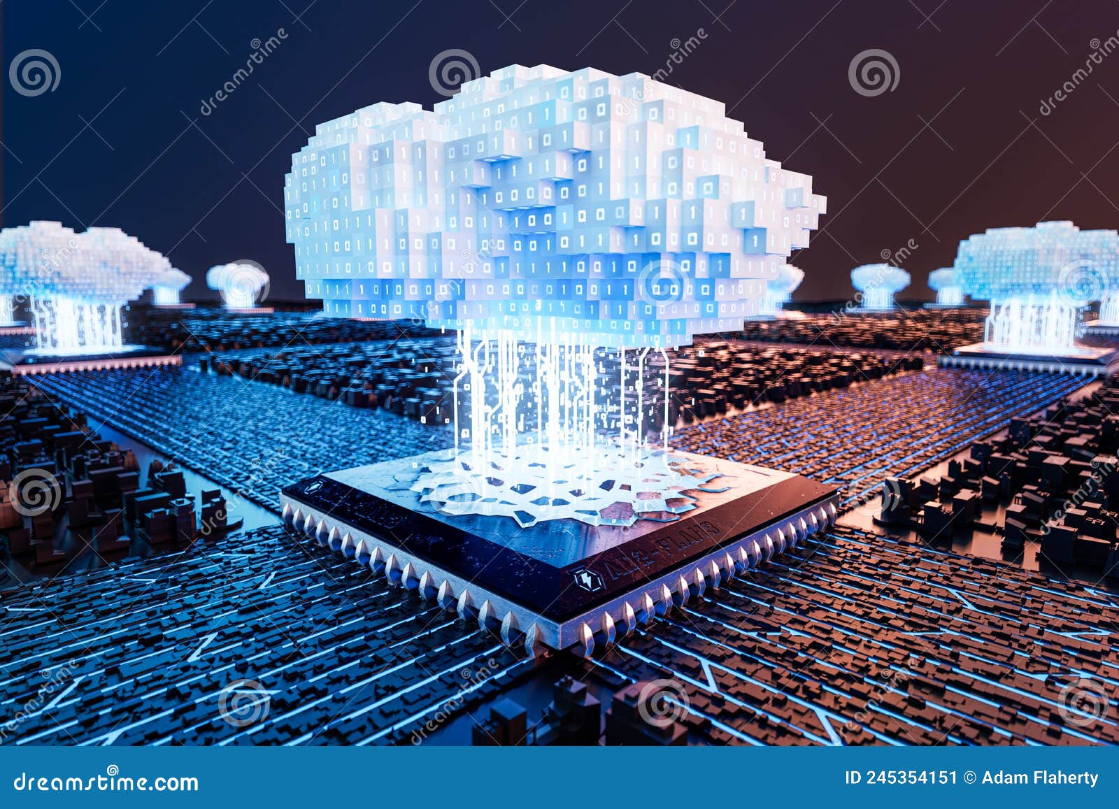 Cloud Computing Storage Technology Voxel City 3D Render Stock Image ...