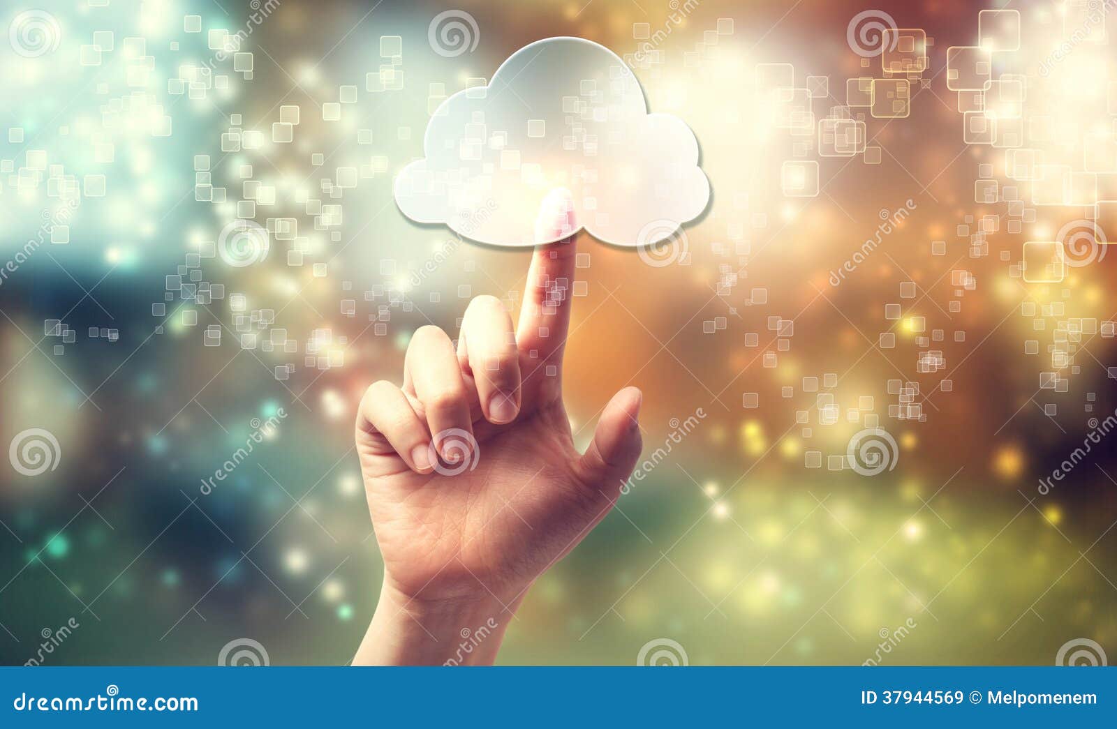 Cloud Computing Symbol Being Pressed by Hand Stock Image - Image of ...