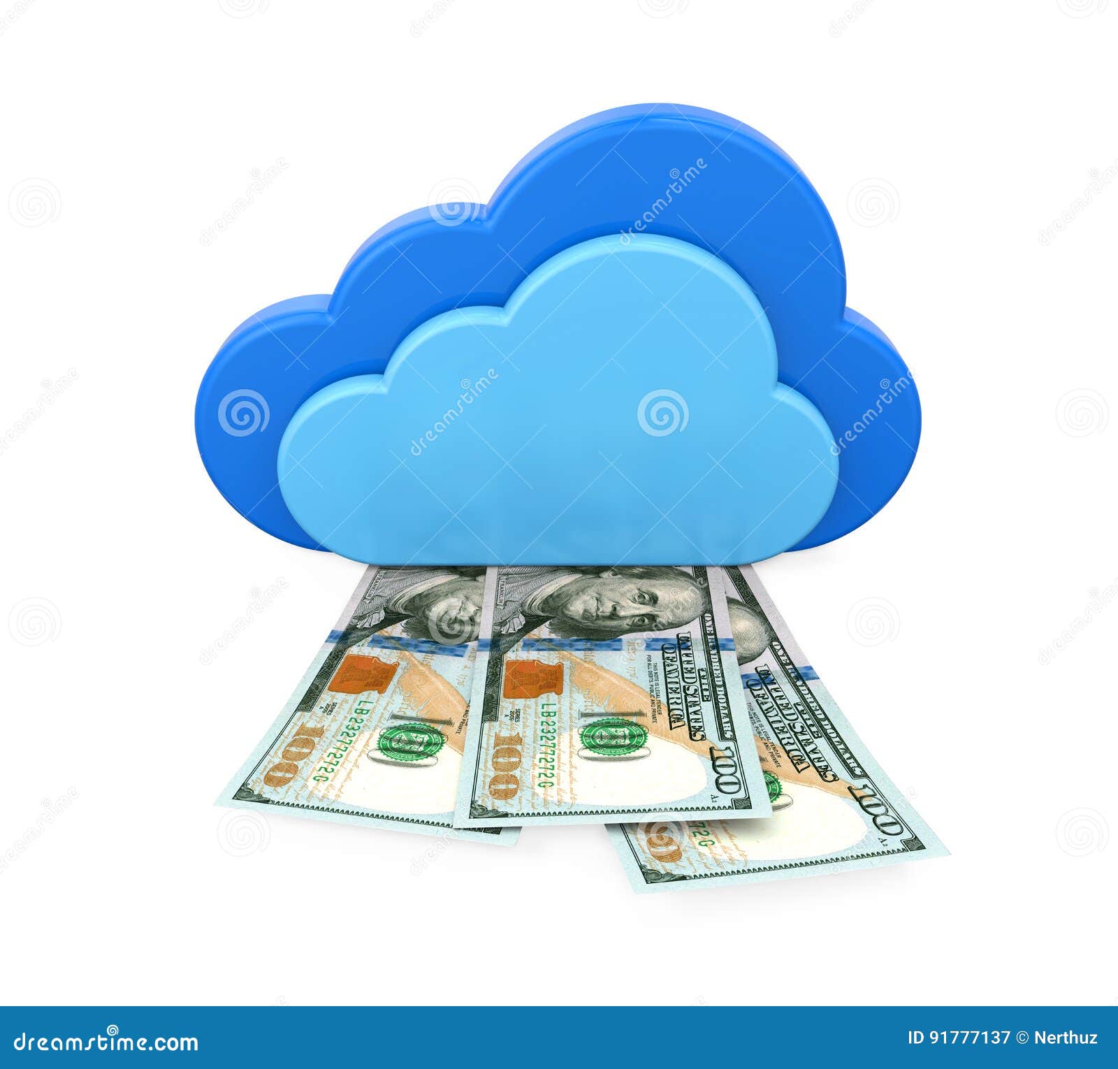 Cloud Computing Symbol with Dollar Bills Stock Illustration - Illustration of networking ...