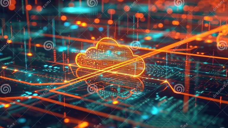 Cloud Computing Symbol Emerging from Futuristic Circuit Board Stock ...