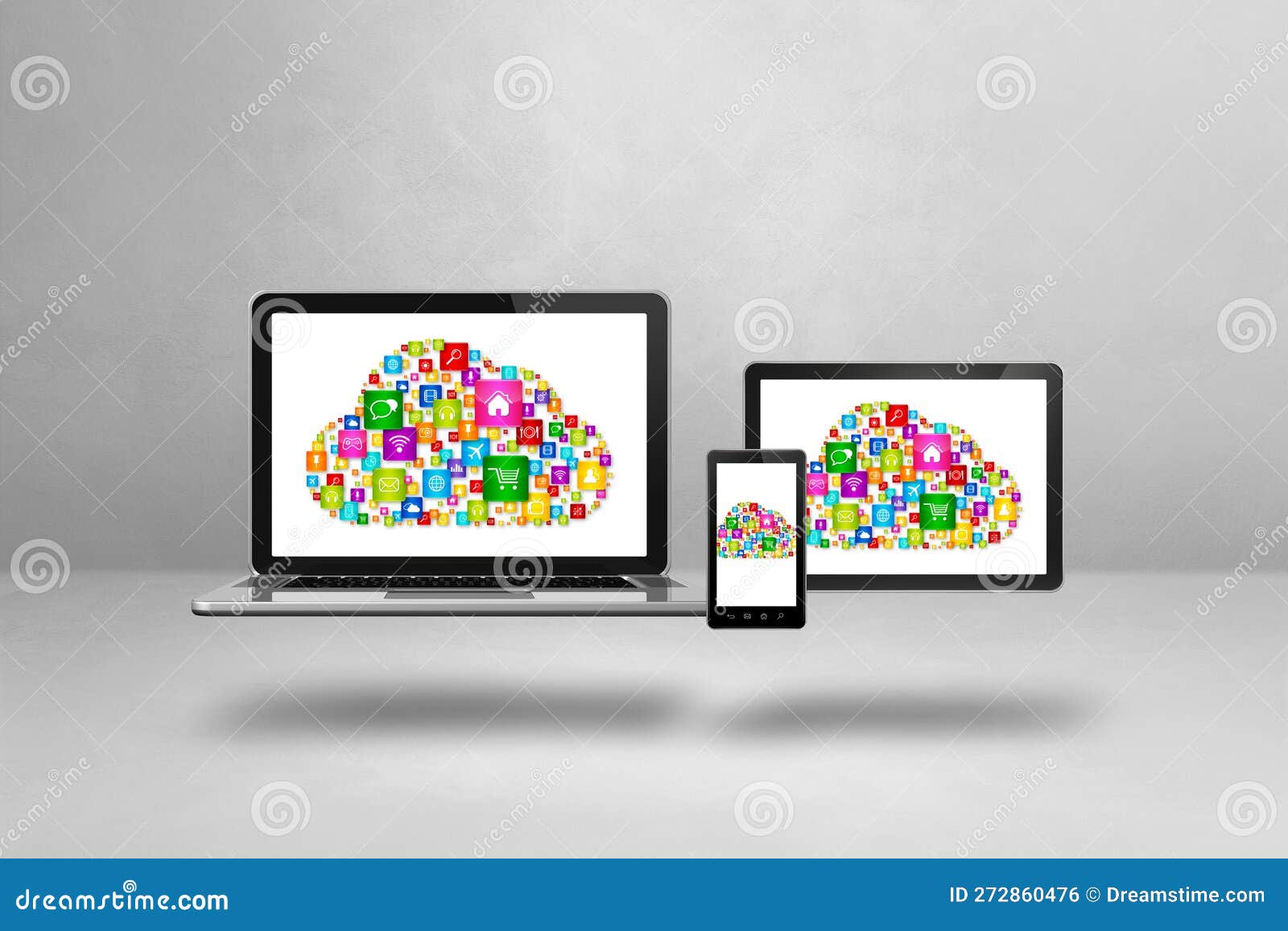 Cloud Computing Symbol and Icons on a Computer Set Stock Illustration ...