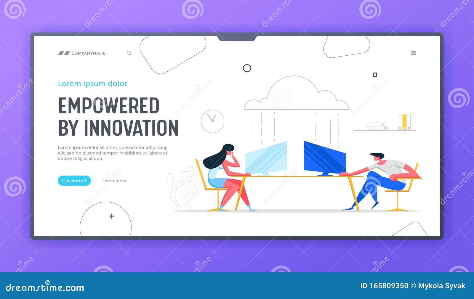 Cloud Computing Technologies Concept Banner. Man and Woman Characters Working with Computers ...