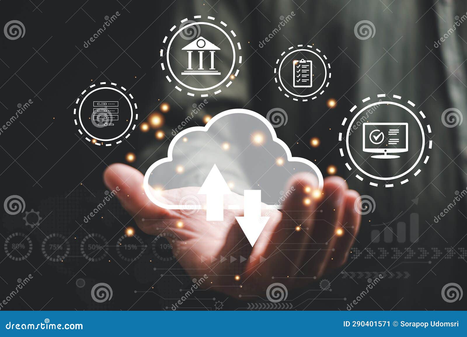 Cloud Computing Technology in Action, a Man Access the Server Network ...