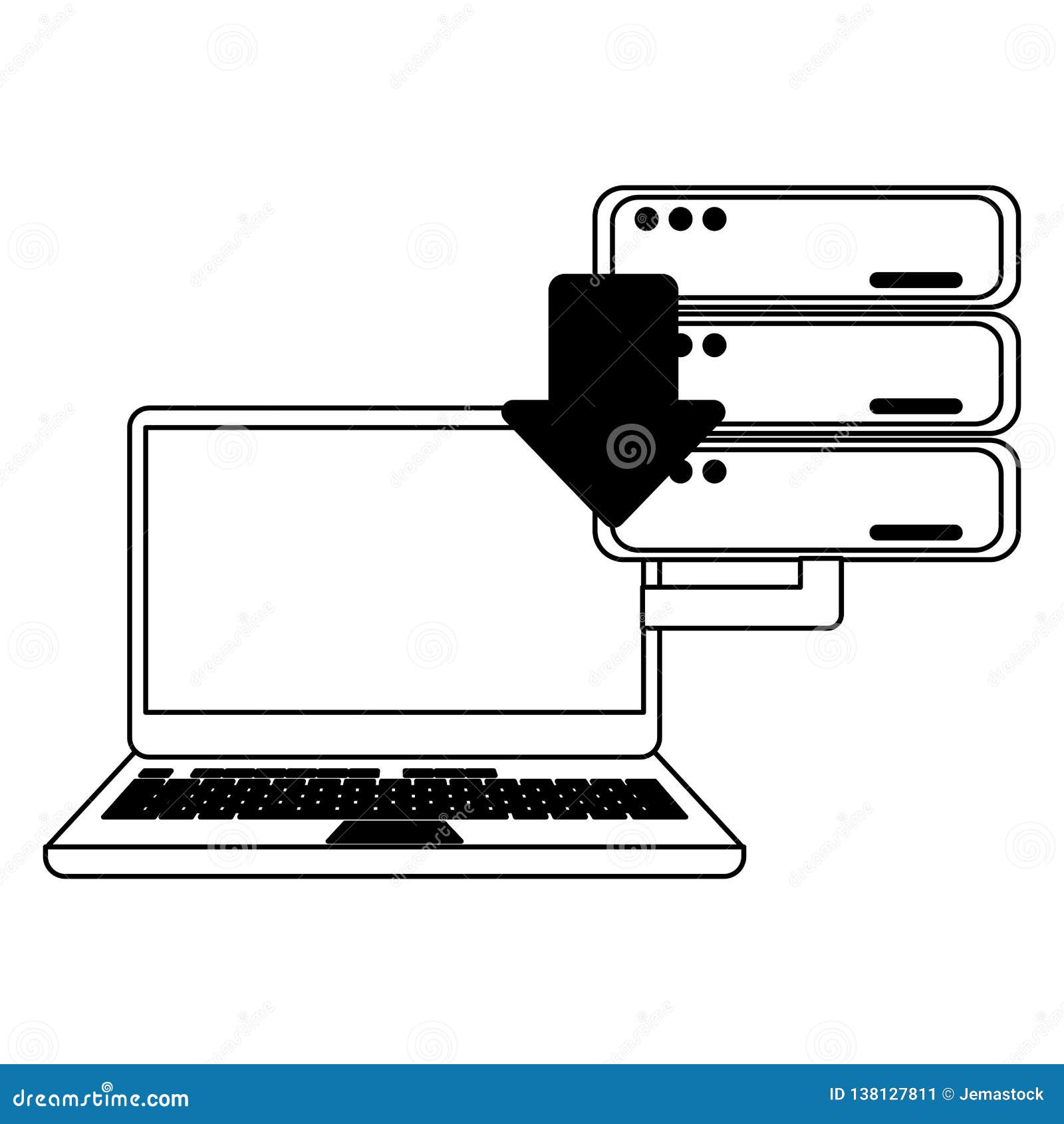 Cloud Computing Technology Black and White Stock Vector - Illustration ...