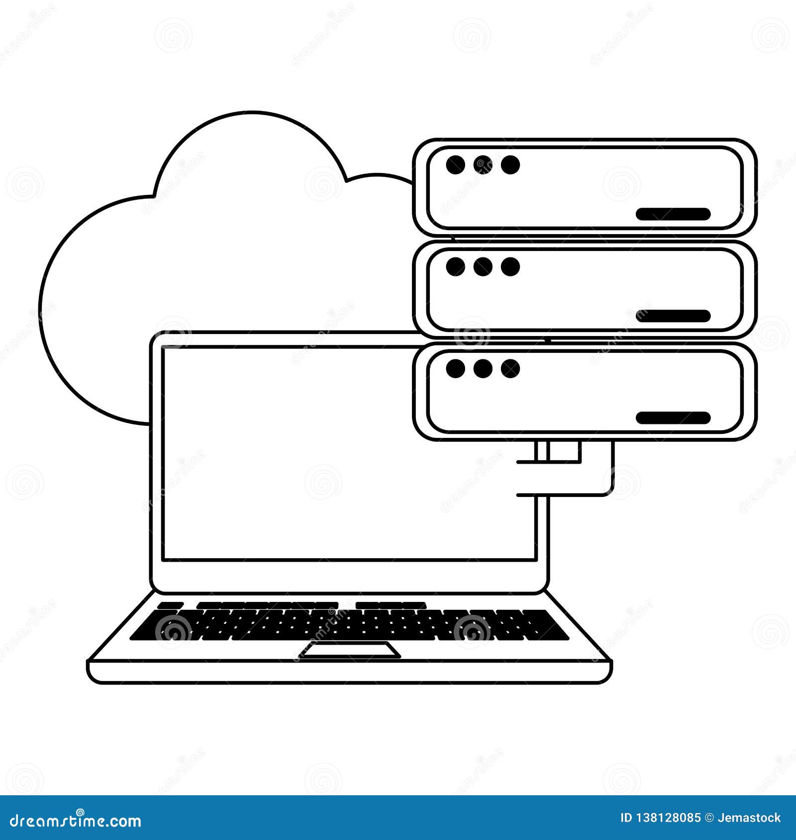 Cloud Computing Technology Black and White Stock Vector - Illustration ...