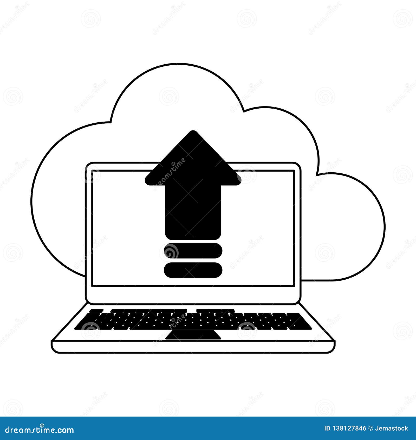 Cloud Computing Technology Black and White Stock Vector - Illustration ...