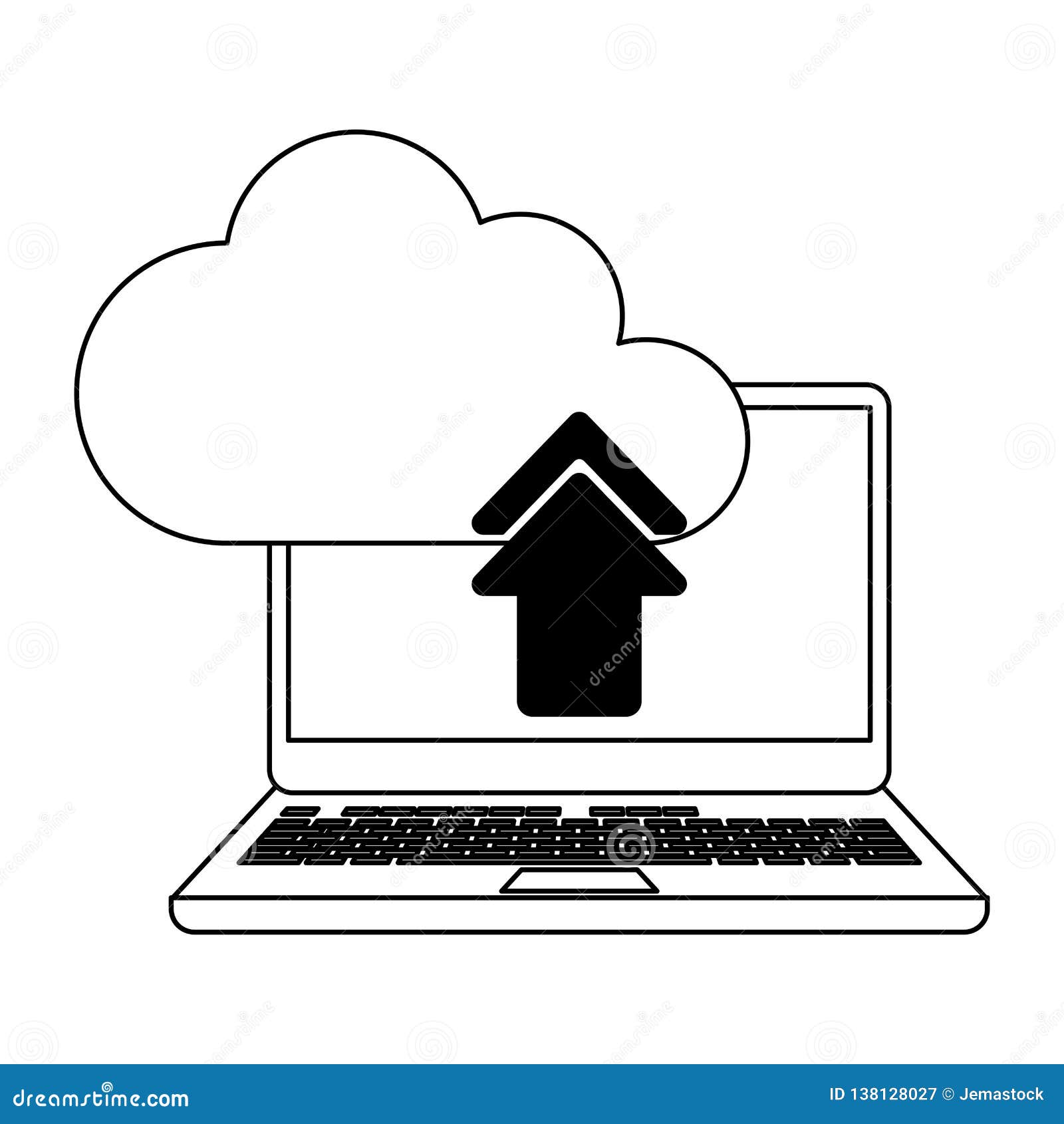 Cloud Computing Technology Black and White Stock Vector - Illustration ...