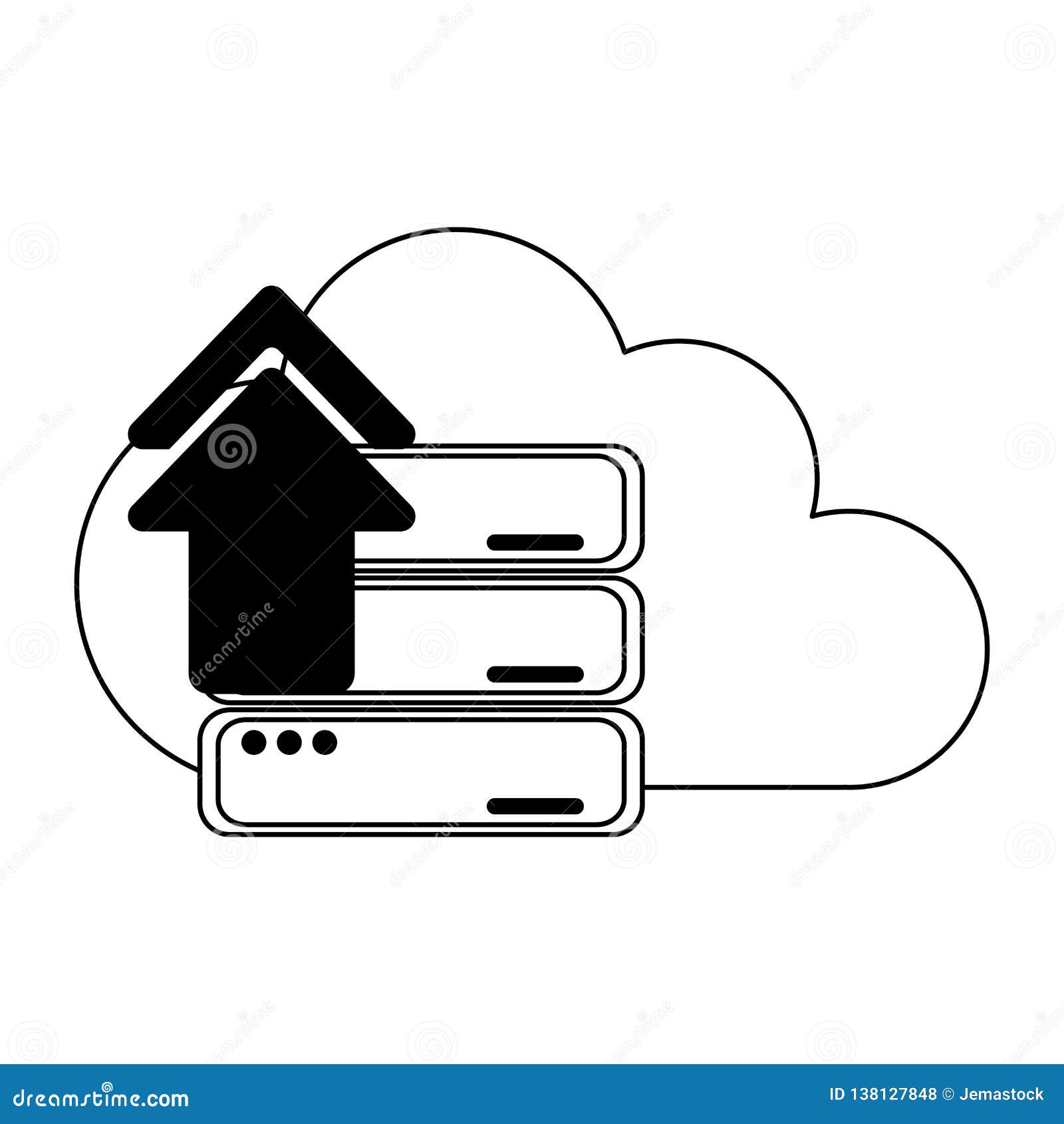 Cloud Computing Technology Black and White Stock Vector - Illustration ...