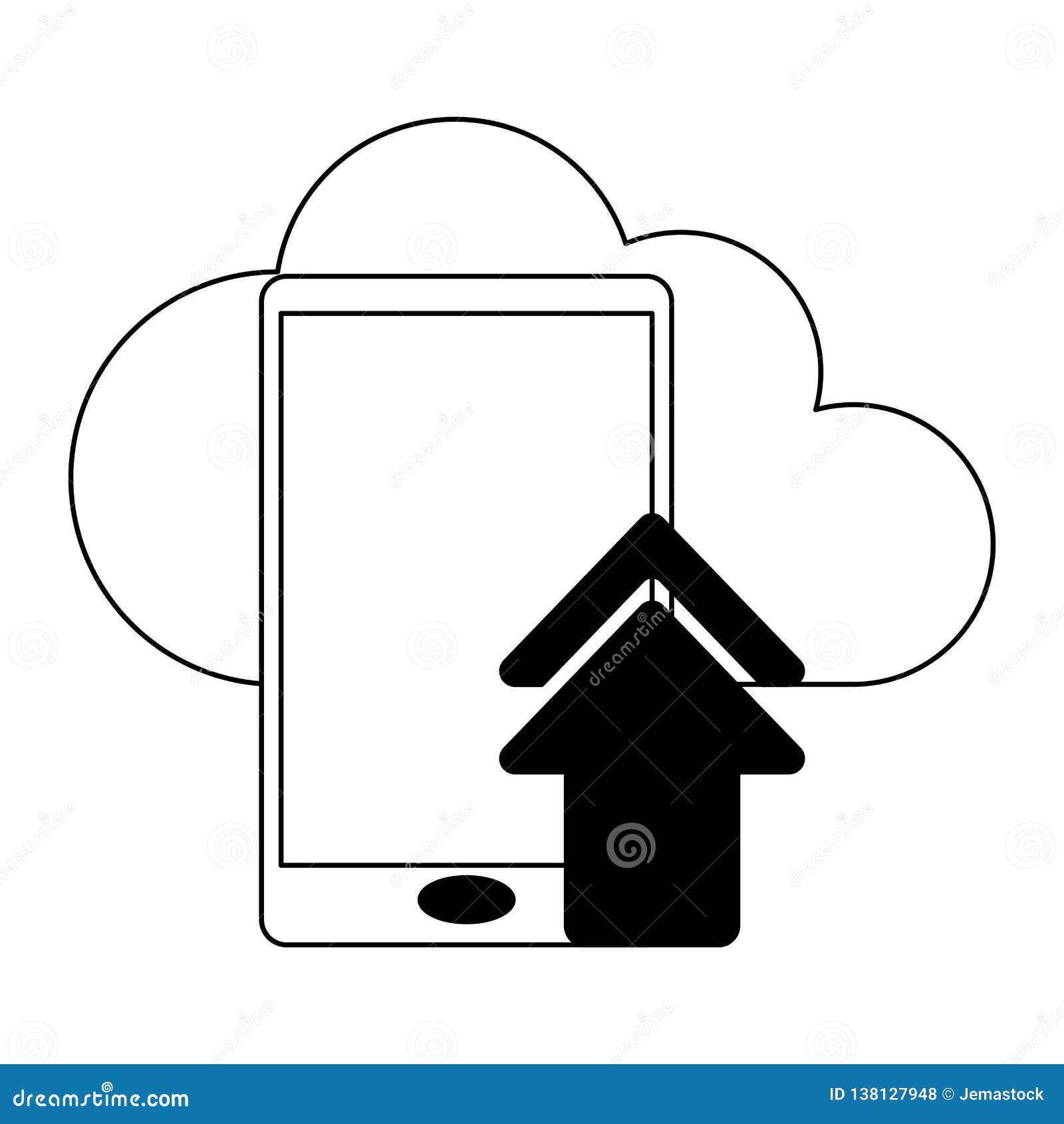 Cloud Computing Technology Black and White Stock Vector - Illustration ...