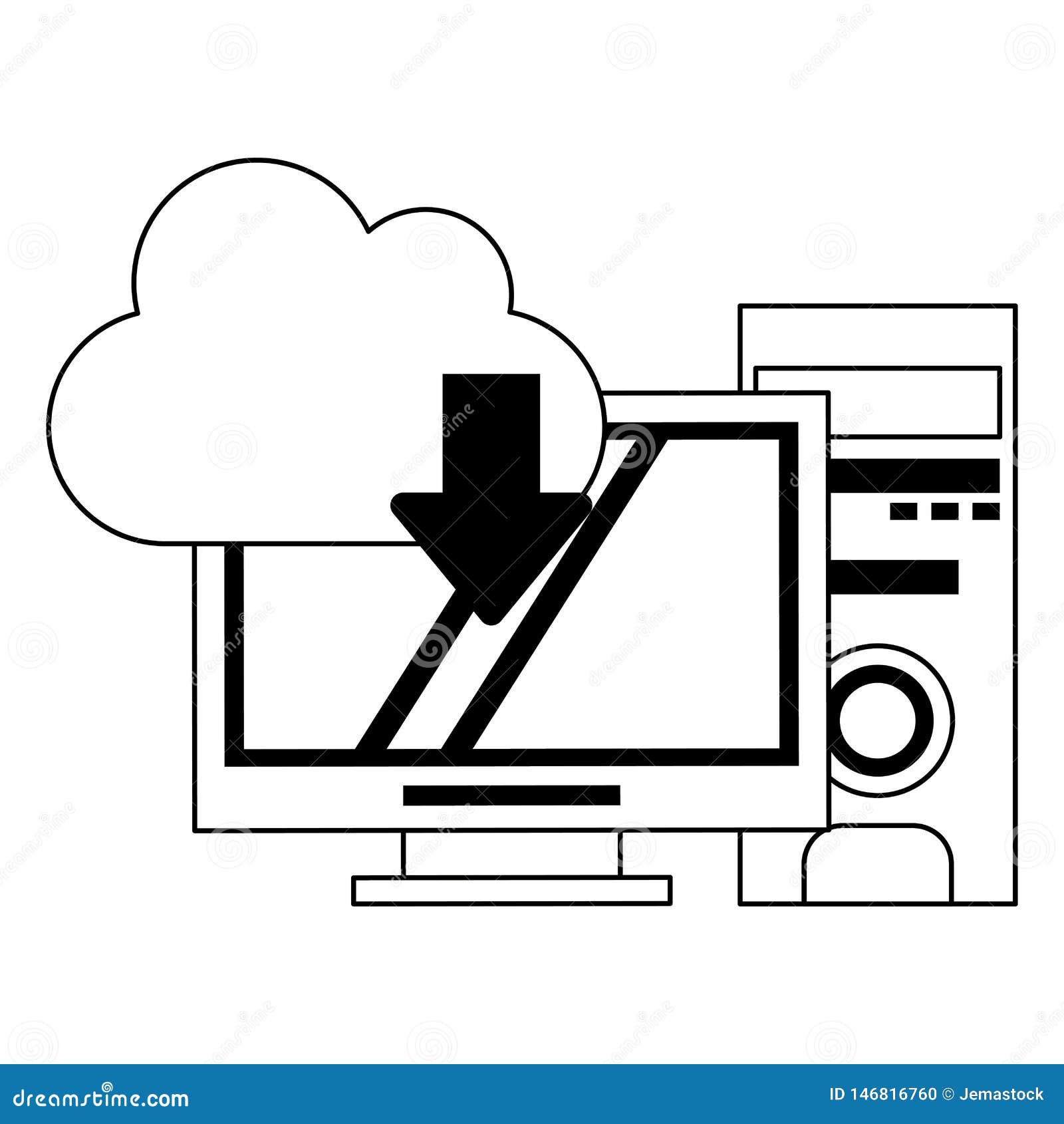 Cloud Computing Technology in Black and White Stock Vector ...