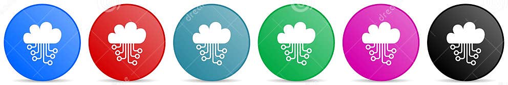 Cloud Computing, Technology, Circuit, Data Vector Icons, Set of Circle Gradient Buttons in 6 ...
