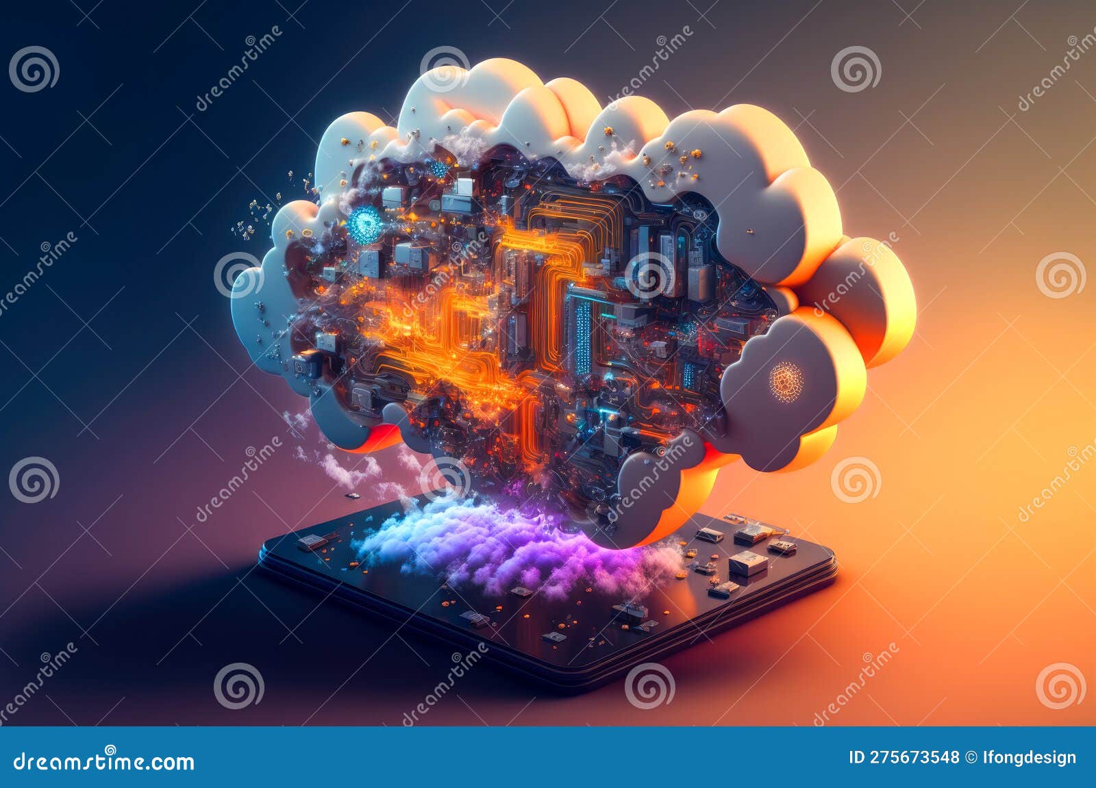 Cloud Computing Technology Concept. Futuristic Illustration AI ...